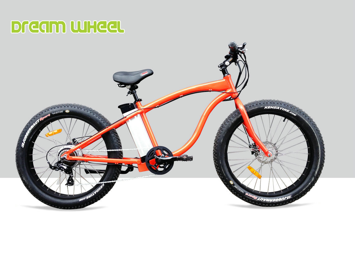 750W Electric Beach Cruiser Bikes Orange Aluminum Alloy 6061